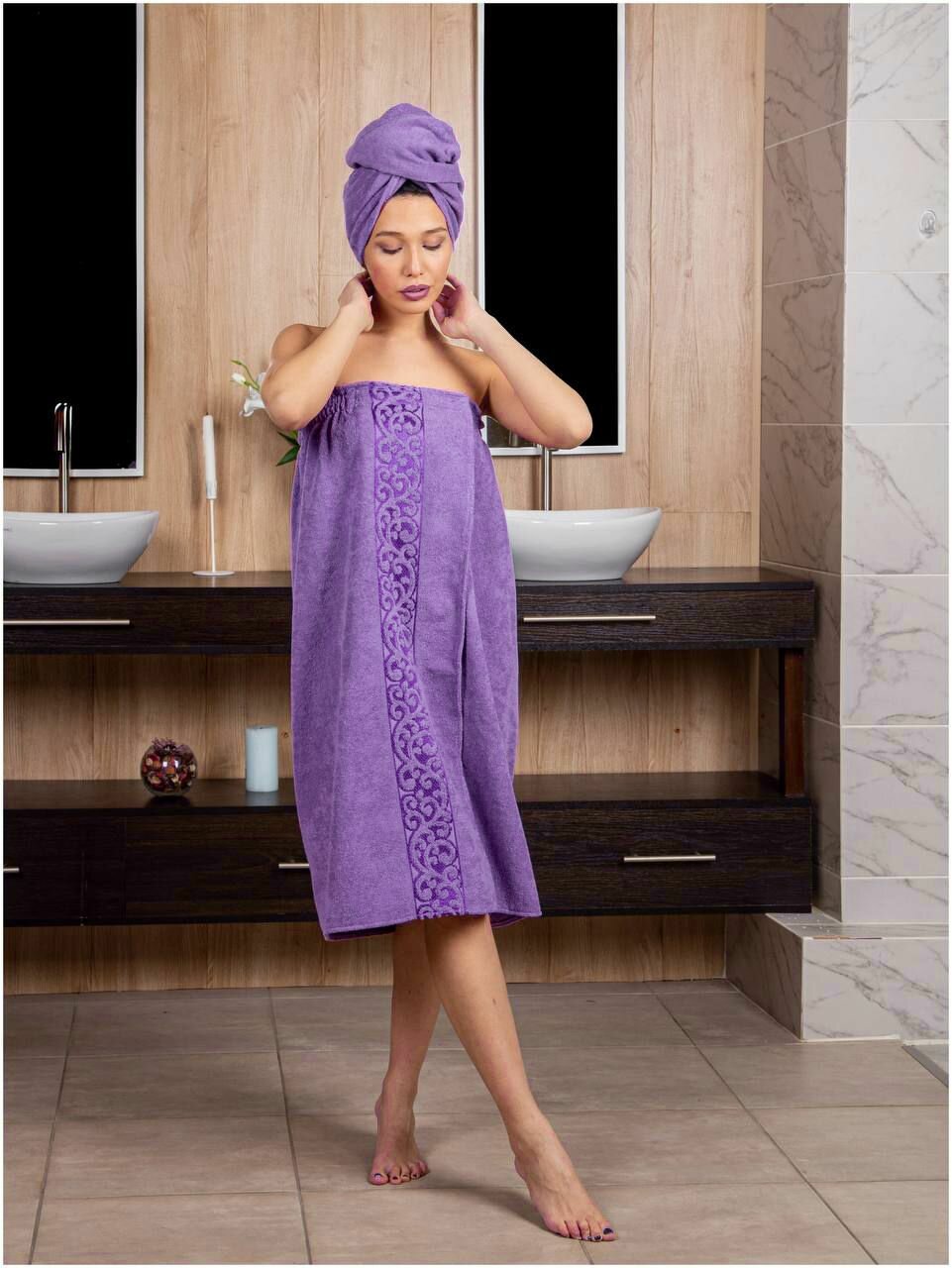 Комплект для бани/сауны махровый женский, килт и чалма