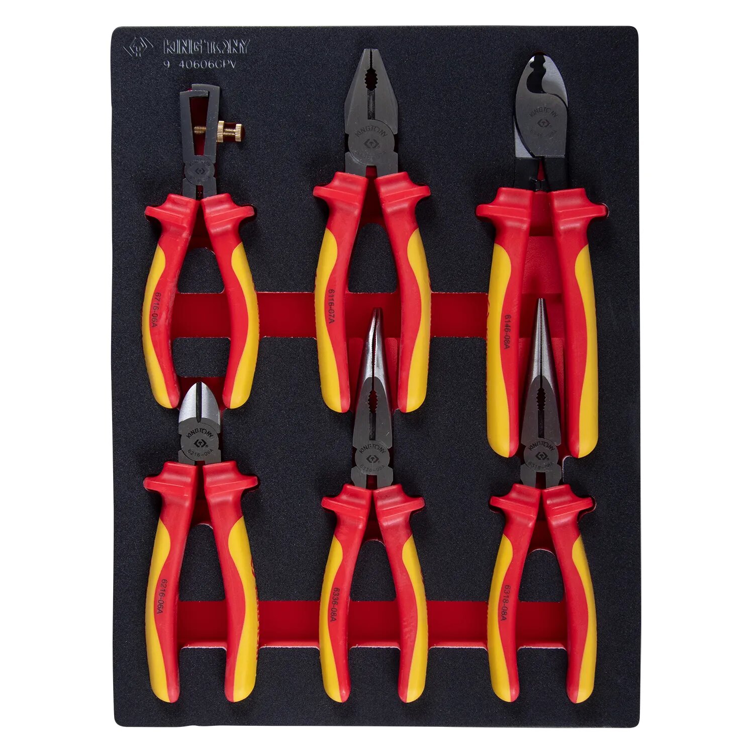 9-40606GPV Набор пассатижей и бокорезов диэлектрических, ложемент, 6 предметов KING TONY 9-40606GPV
