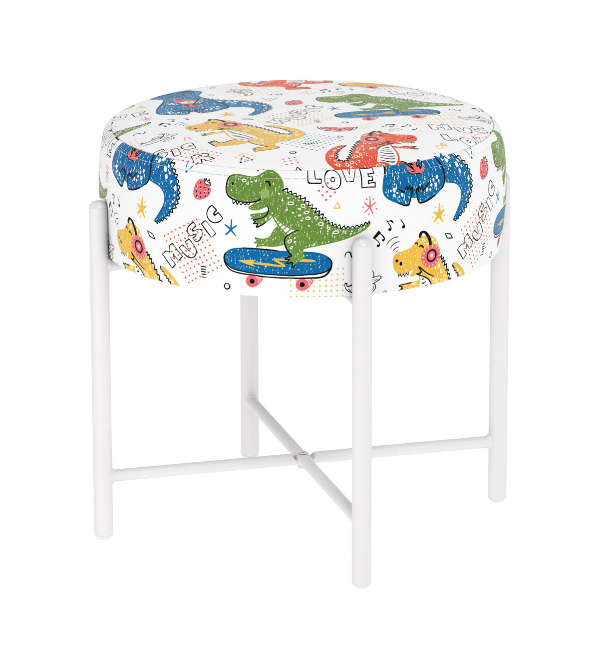 Банкетка Sheffilton KIDS SHT-B4 диномикс/белый муар Размеры: Высота 400мм Глубина 410мм Ширина 410мм