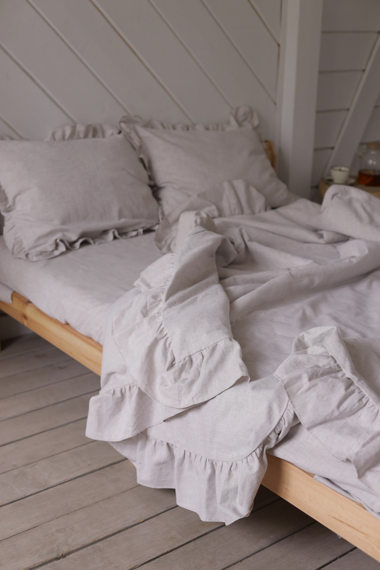 Простыня на резинке Go.Love, ЛЕН+хлопок, размер двуспальный, цвет Серый