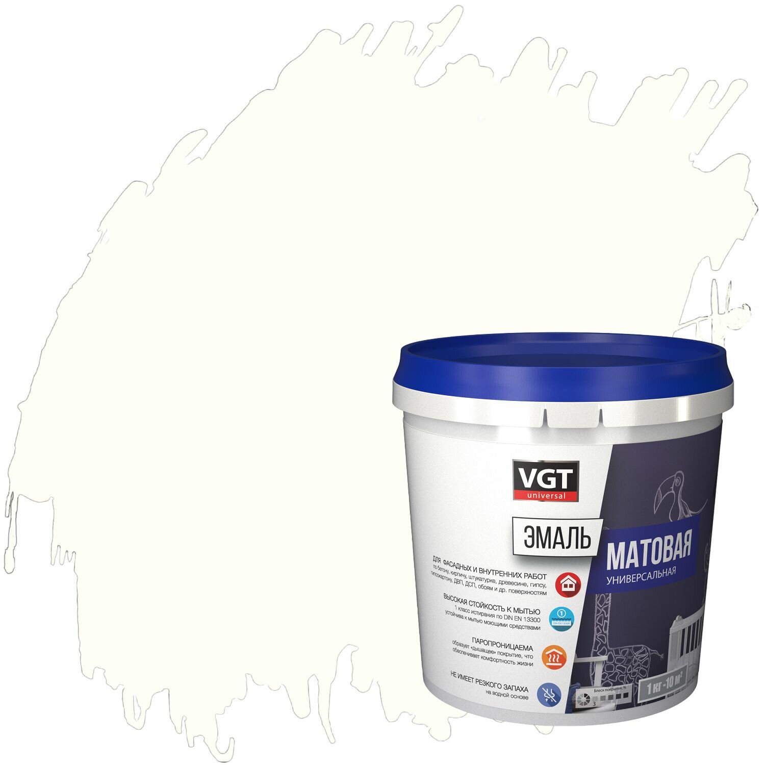 Эмаль универсальная матовая ВД-АК-1179 VGT (1кг) молочный RAL 9010