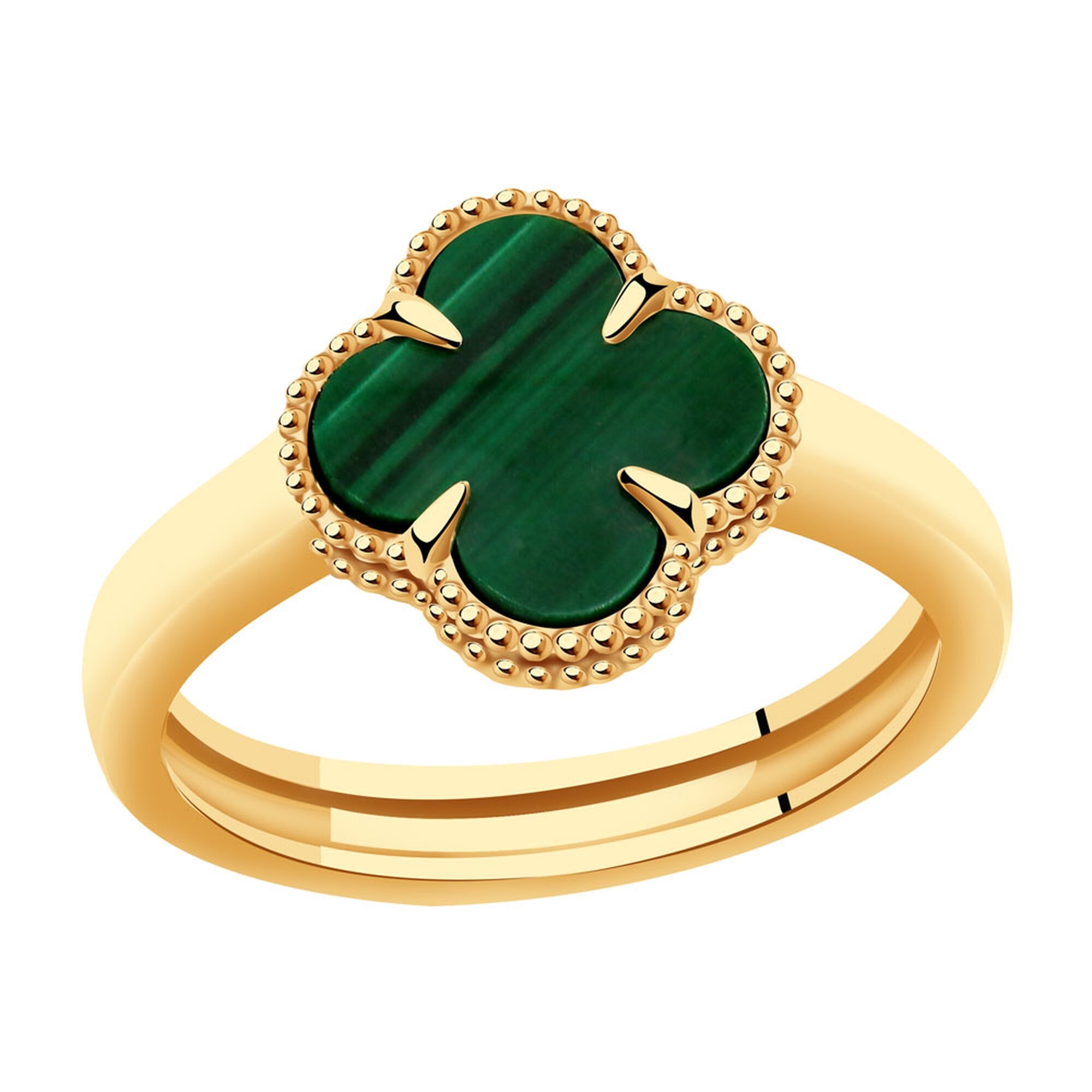 Кольцо обручальное, красное золото, 585 проба, малахит