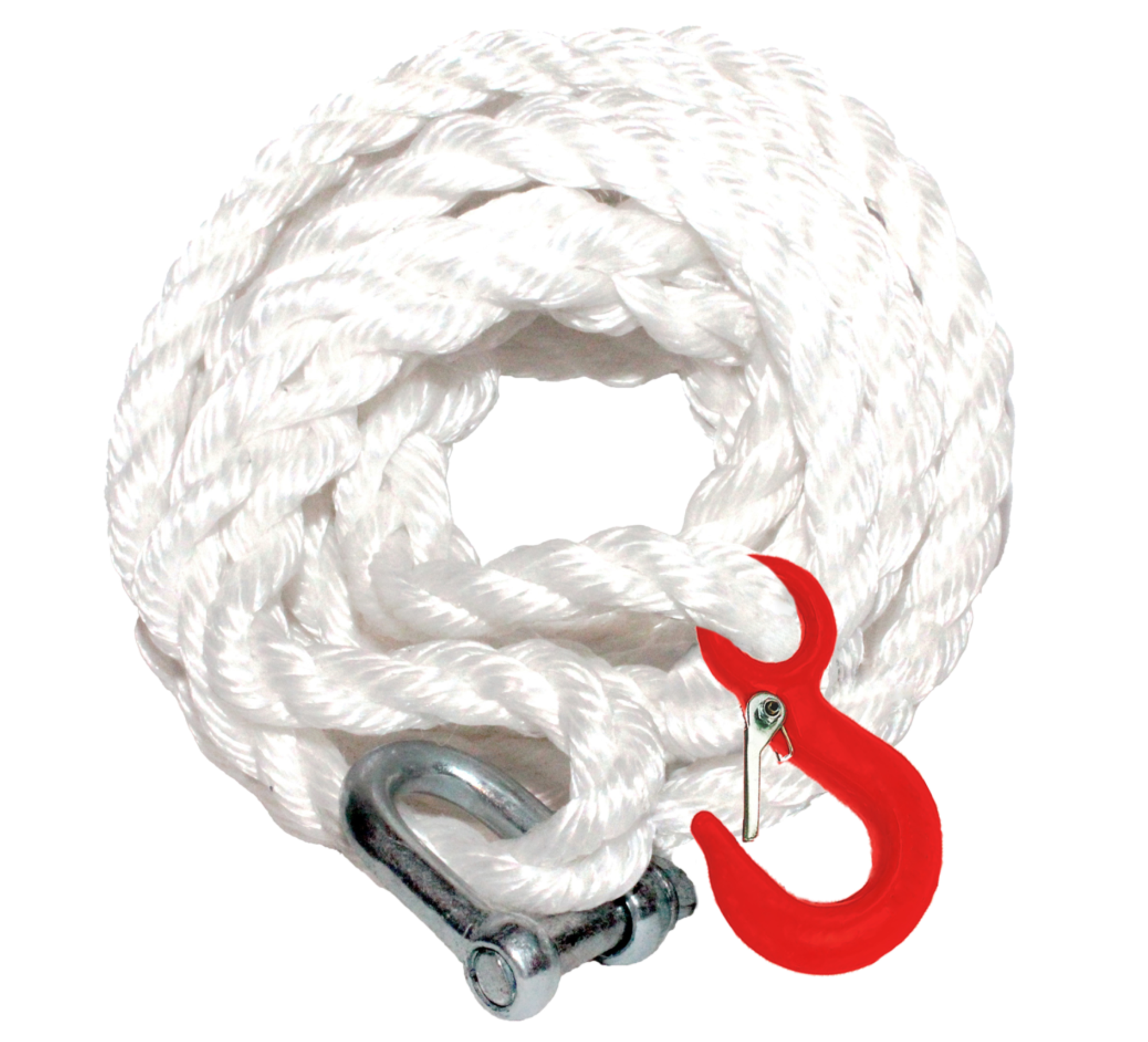 Трос буксировочный канатный корабельный полипропиленовый 6,4 тонны 10 метров D24мм Крюк-Скоба М16