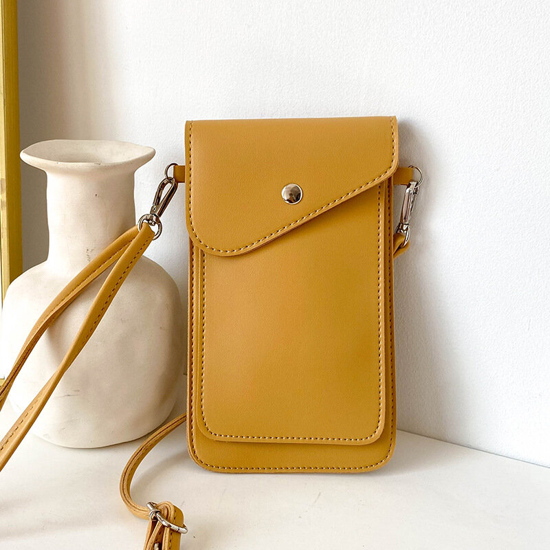 Сумка для телефона, кожаная, двухслойная, желтая