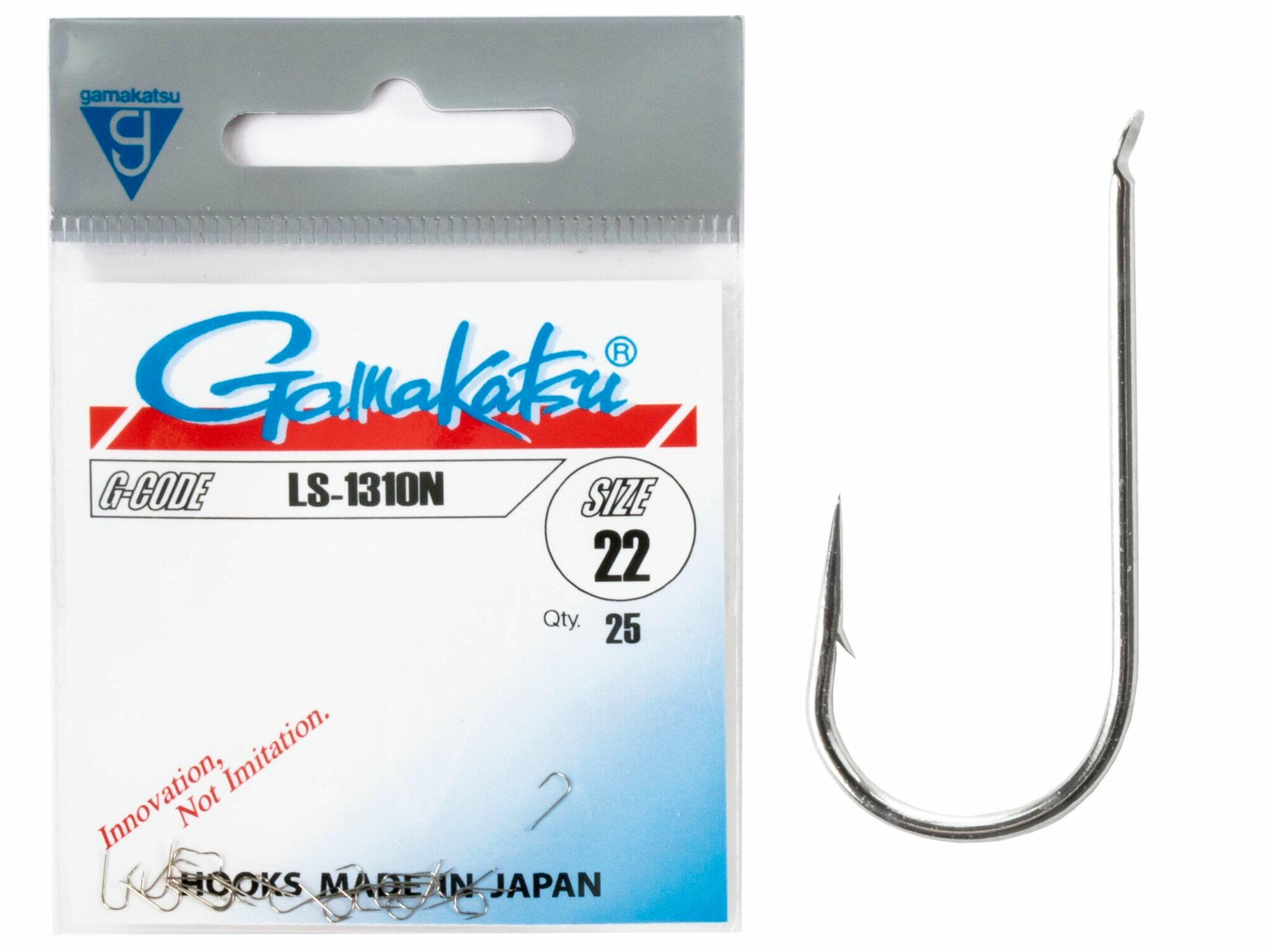Крючки для рыбалки одноподдевные металлические набор на щуку и сома, Gamakatsu LS-1310N HOOKS NICKEL разм. 22 25шт. по 1 упак, снасти карповые летние Япония