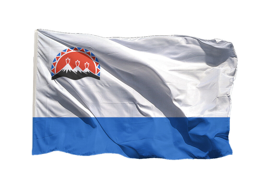 Флаг Камчатки - Камчатского края на шёлке, 70х105 см для ручного древка