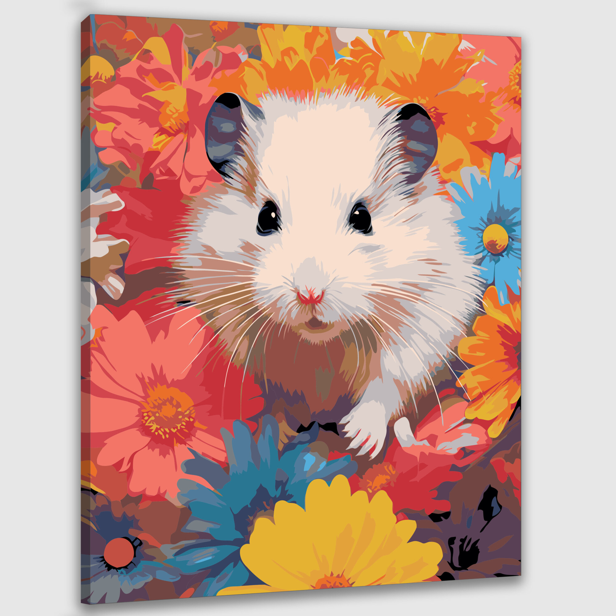 Картина по номерам 40x50 см, хомячок, поля ярких цветов, высокое разрешение, оттенки цветов, визуально ошеломляющая сц