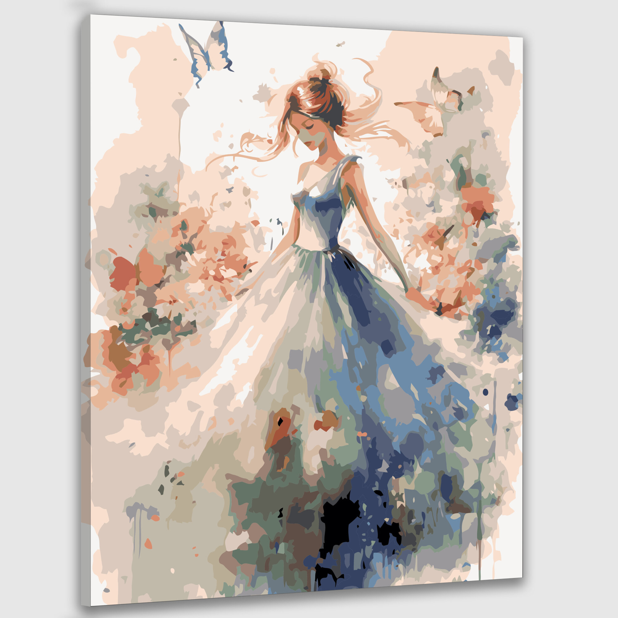 Картина по номерам 40x50 см, акварель, иллюстрация, фея, сад, бабочки, цветы, переливы цвета, мечтательная атмосфера