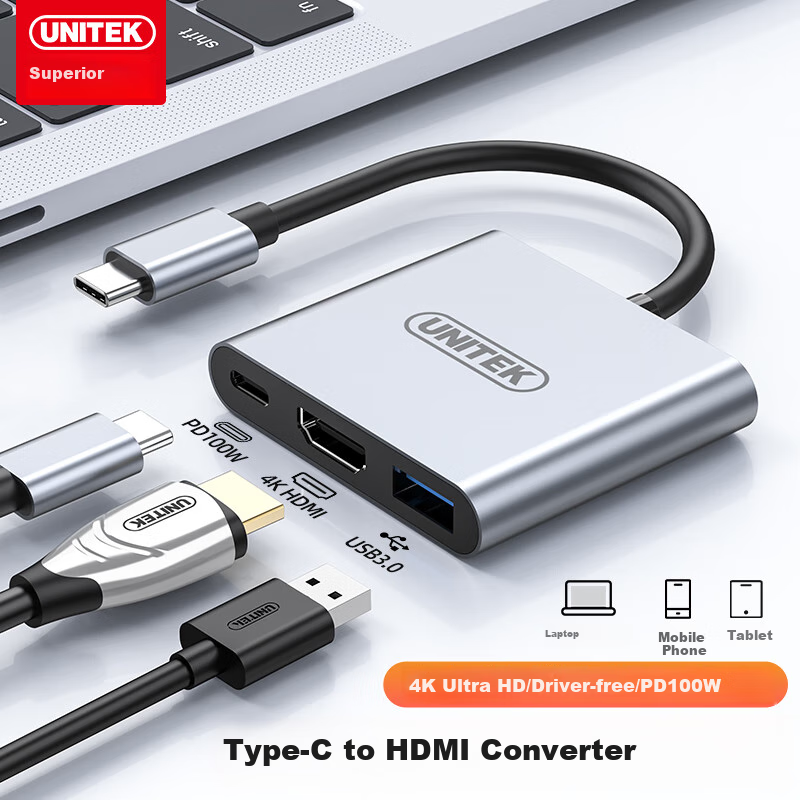 Superior Type-C to HDMI Adapter USB3.0 Converter Apple Laptop USB-C Docking Station Splitter PD Fast Charging Mobile Phone Projection Connector V1430A