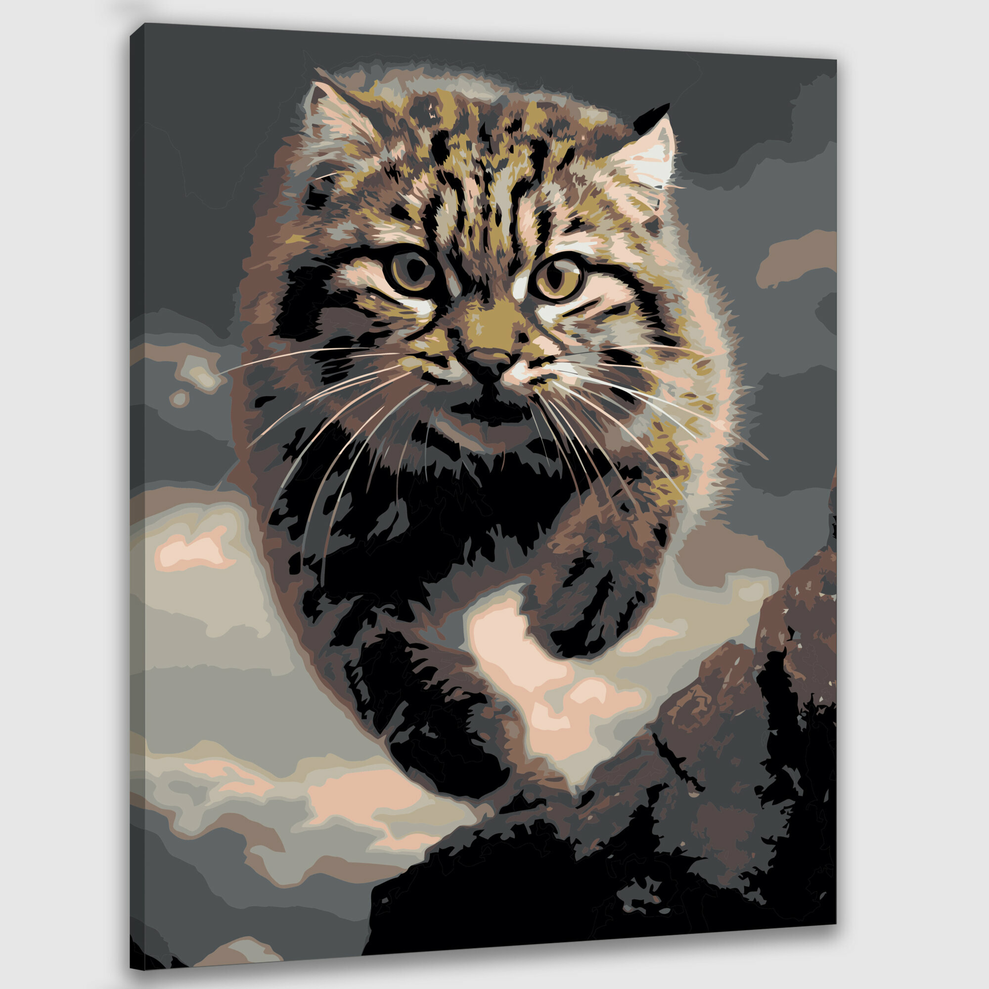 Картина по номерам 40x50 см, манул, фотография, высокое разрешение, скалистый выступ, сибирская тундра, ловкие движения