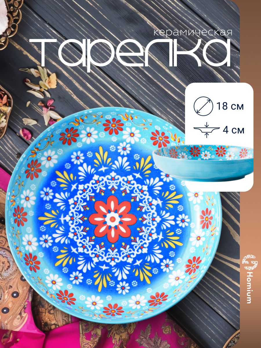Тарелка обеденная в восточном стиле Homium Kitchen, Multi, Восток, D18см, цвет голубой