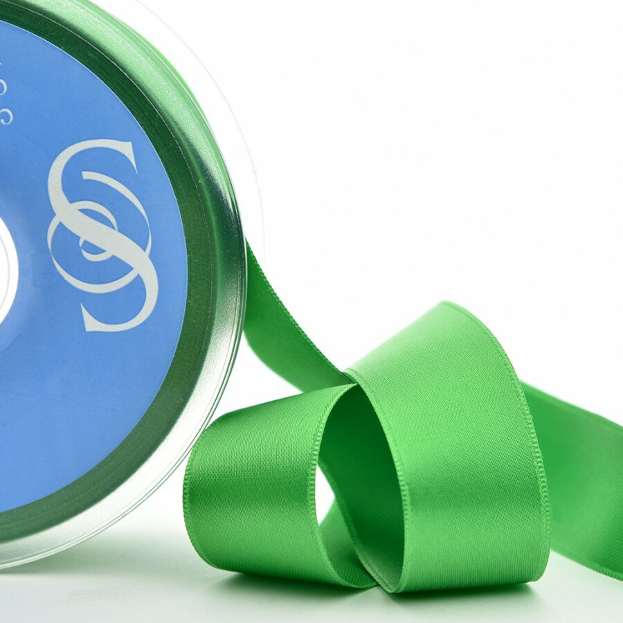 Лента атласная двусторонняя SAFISA, 15 мм, 25 м, цвет 62, ярко-зеленый