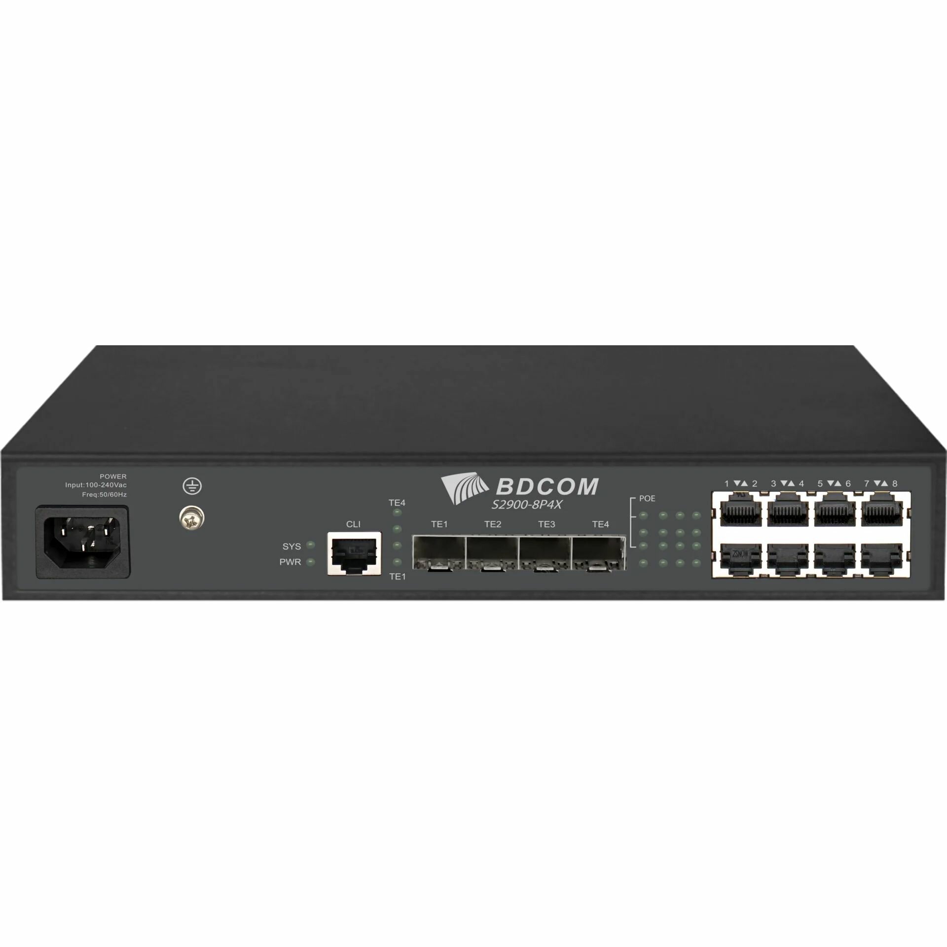 Управляемый PoE коммутатор уровня 3 BDCOM S2900-8P4X, 8x 10/100/1000Base-T PoE 802.3af/at до 125W, 4x 1/10GE SFP+, 220V AC