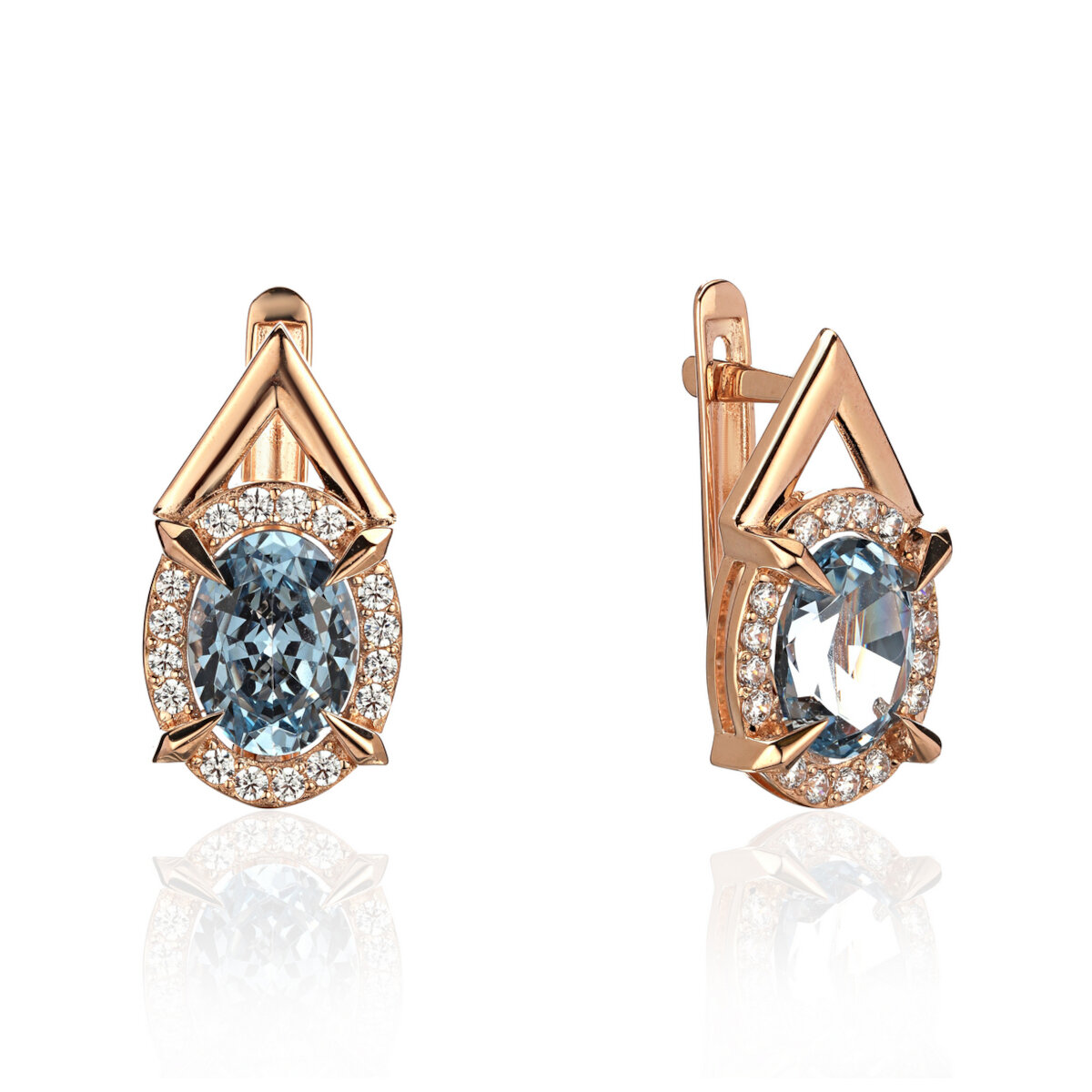 Серьги, красное золото, 585 проба, шпинель, фианит