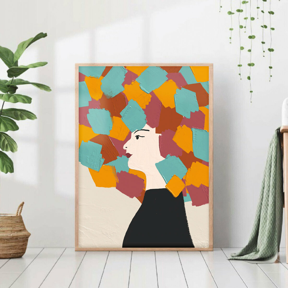 Постер "Девушка с цветными волосами мазки" 50x70 без рамки на стену для интерьера