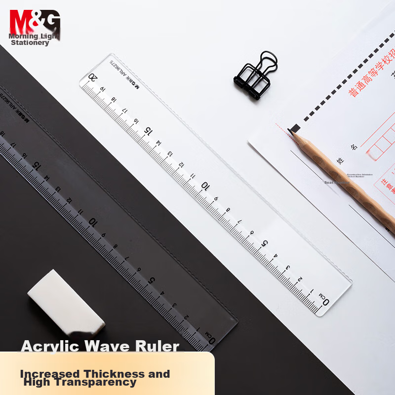 M&G Stationery 20cm Transparent Straight Ruler, Exam Drawing Wave Edge Ruler, Simple Series School Supplies, ARL96275 Recommended for Exams, Civil Service Exams And Postgraduate Entrance Exams