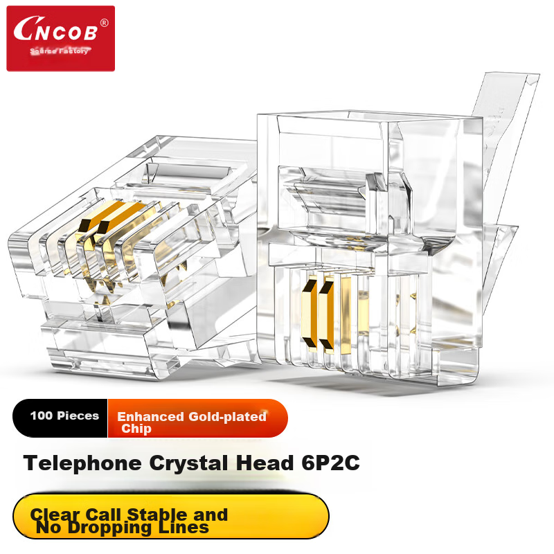 CNCOB Export Industrial Telephone Crystal Head, 2-Core 6P2C RJ11 Telephone Line Crystal Head, 100 Pieces, CN-105