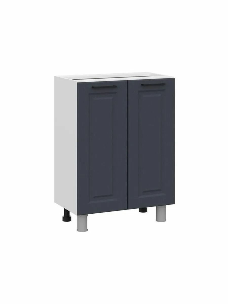 Кухонный модуль напольный, стол узкий Шервуд с полками, с доводчиками, 60х34.6х82.4 см, Белый / Шато индиго