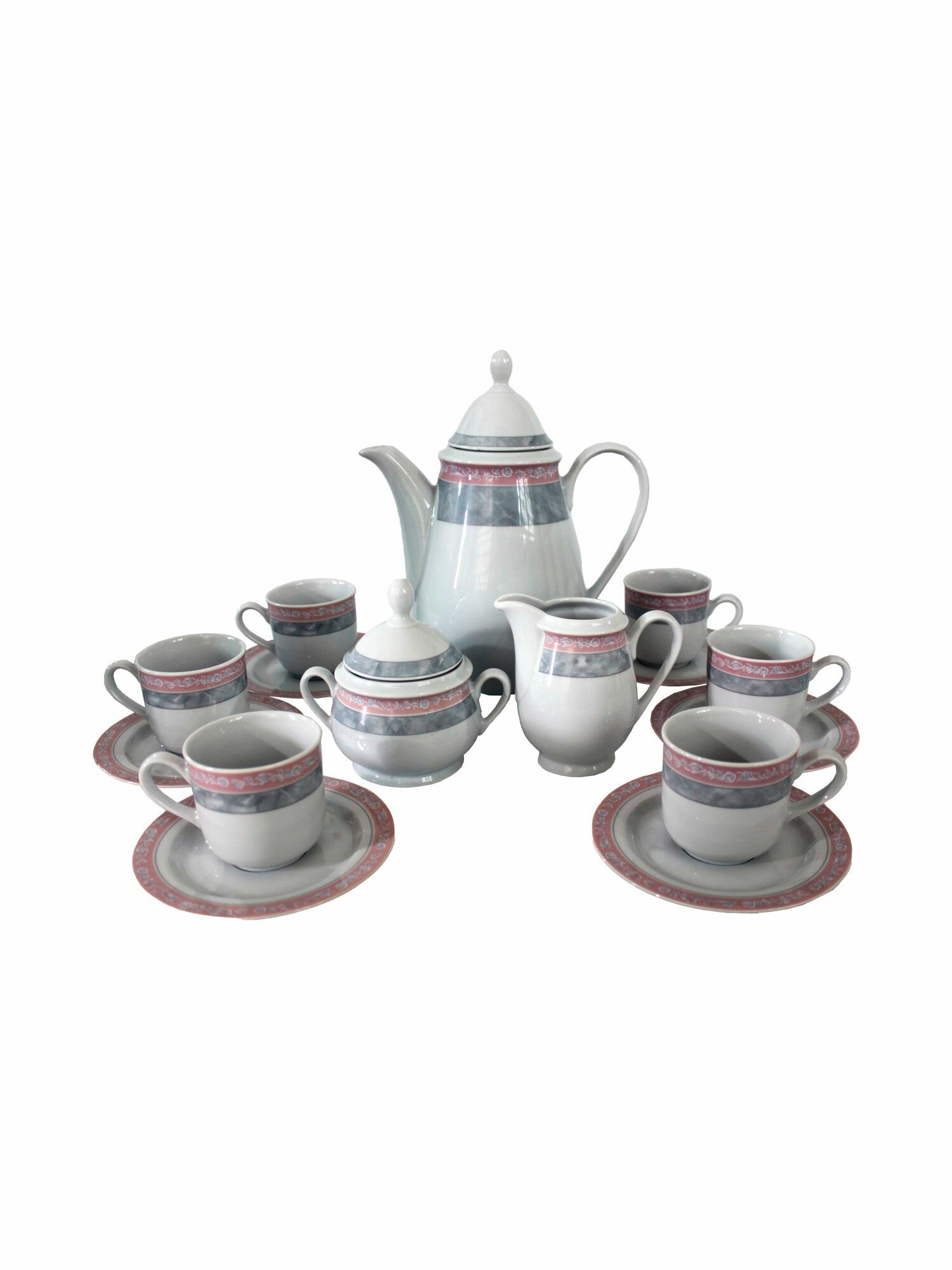 Кофейный сервиз "Яна" 17/6 "Серый мрамор с розовым кантом"