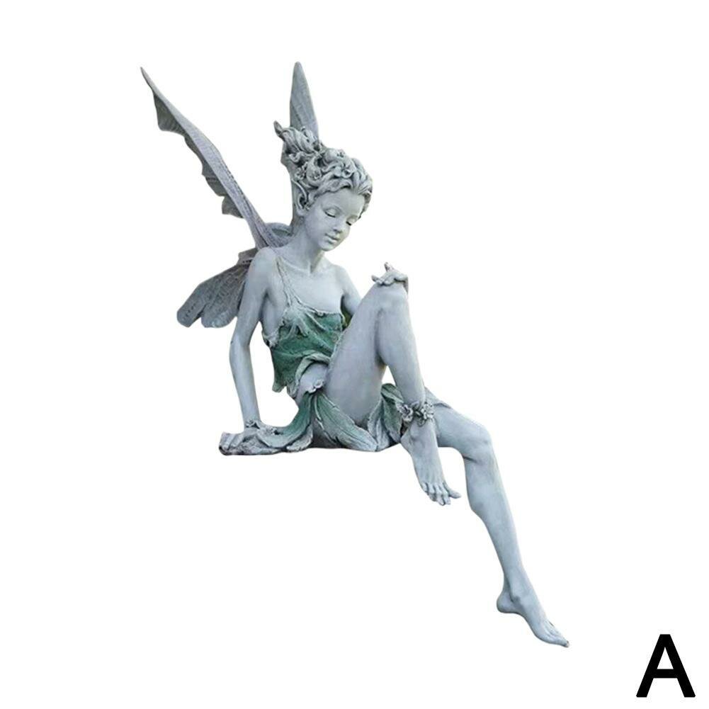 Сидящая садовая статуя феи из смолы, украшение для сада и дома, 14 см