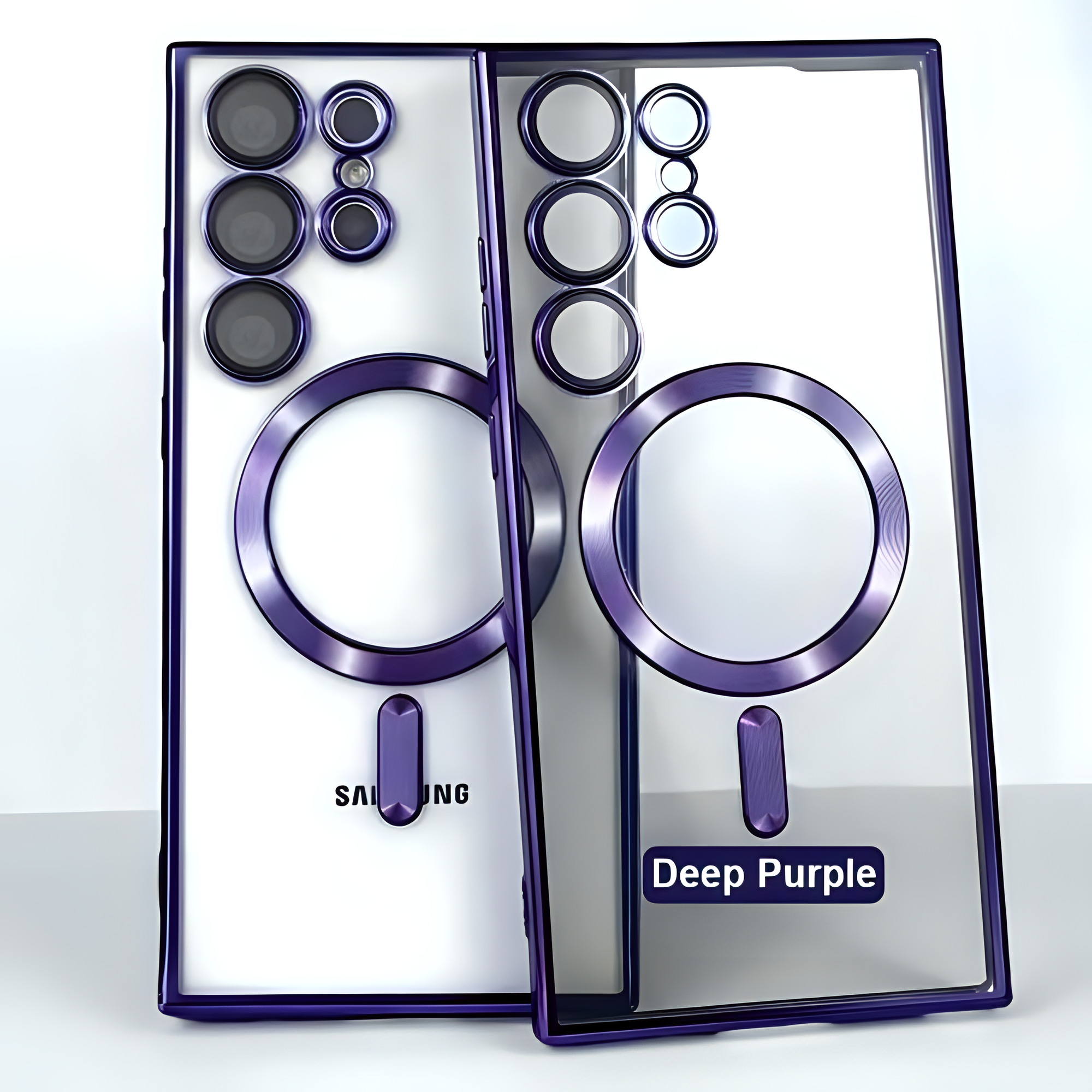 Премиальный чехол для Samsung S25 Ultra противоударный с поддержкой беспроводной зарядки с защитой камер фиолетовый