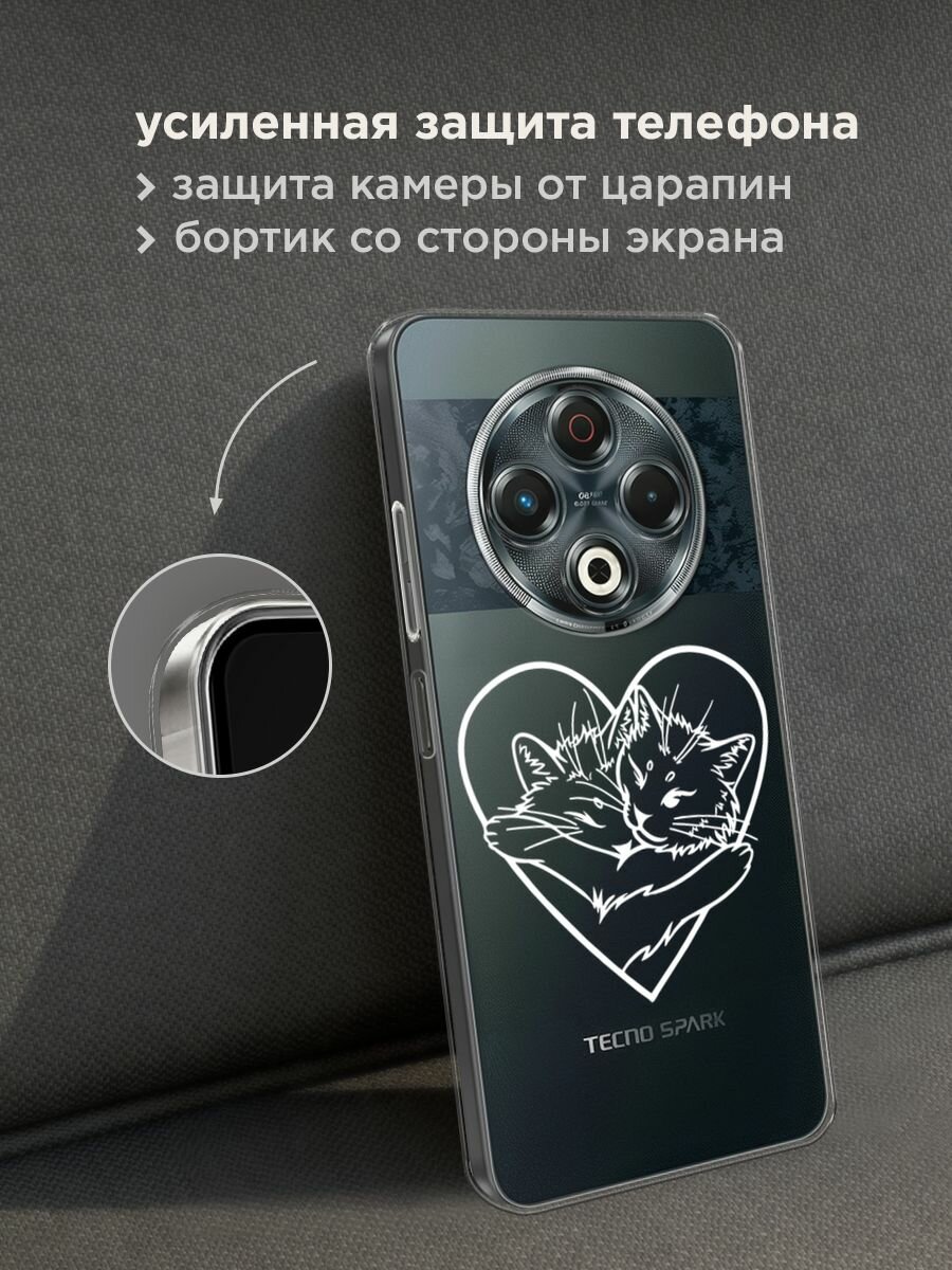 Чехол на Tecno Spark 30 / Текно Спарк 30 с принтом "Влюблённые котики рисунок 2 - 14 февраля", прозрачный — фото 1