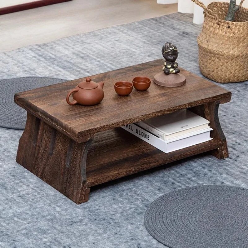 Японский чайный столик из массива дерева, журнальный столик с татами, низкая подставка для чая на балконе, напольный стол в стиле дзен, минималистичная мебель с эркером, 60x30x20cm