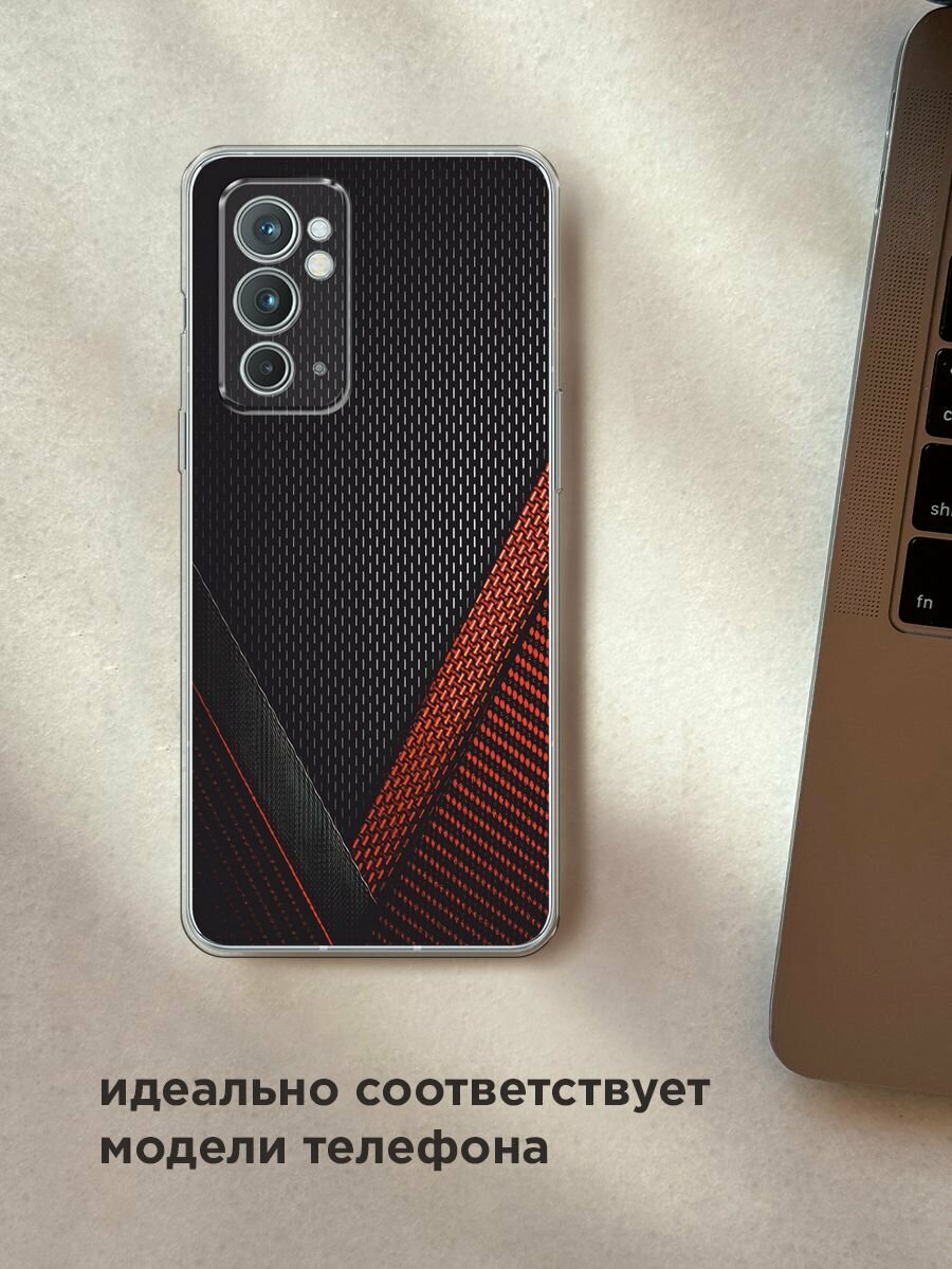 Чехол на OnePlus 9RT / ВанПлас 9RT с принтом "Красный карбон" — фото 1