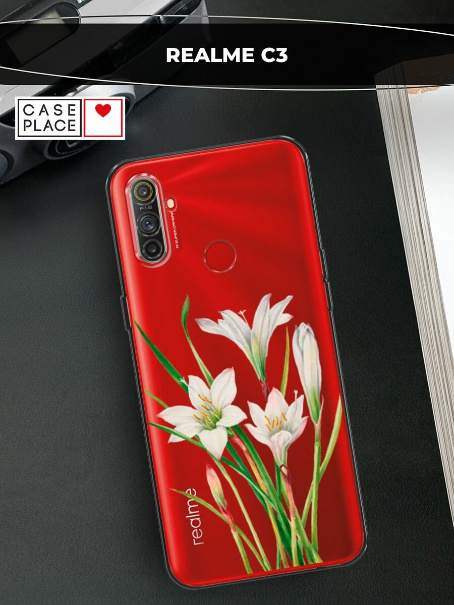 Чехол на Realme C3 / Реалми C3 с принтом "White lily", прозрачный