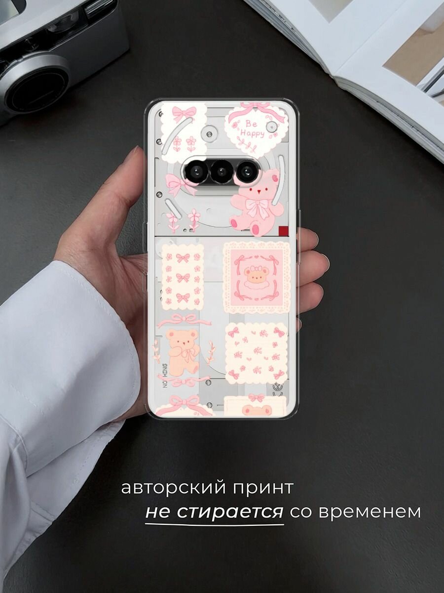 Чехол на Nothing Phone 3a / Нотинг Фон 3а с принтом "Розовые марки", прозрачный — фото 1