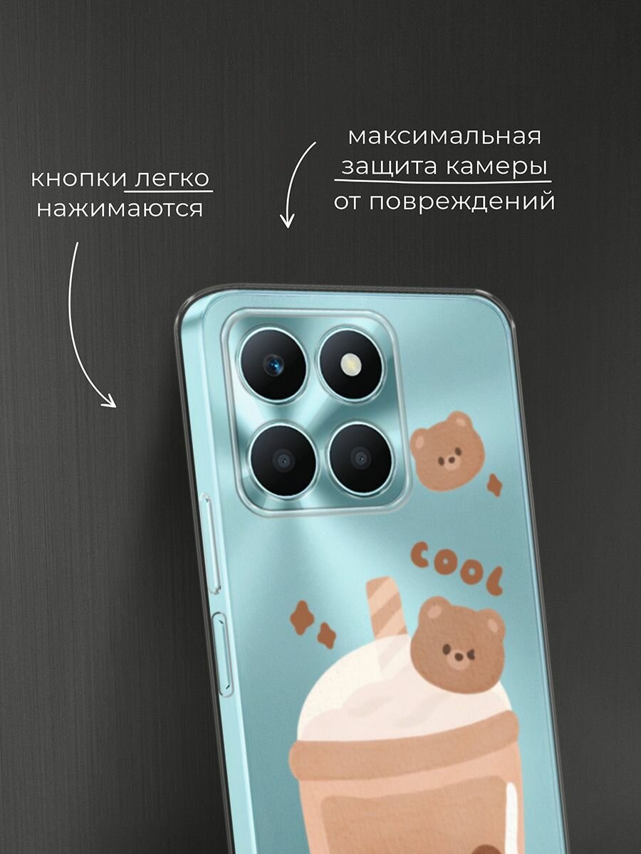 Чехол на Honor X6A / Хонор X6A с принтом "Кофе 2", прозрачный — фото 1