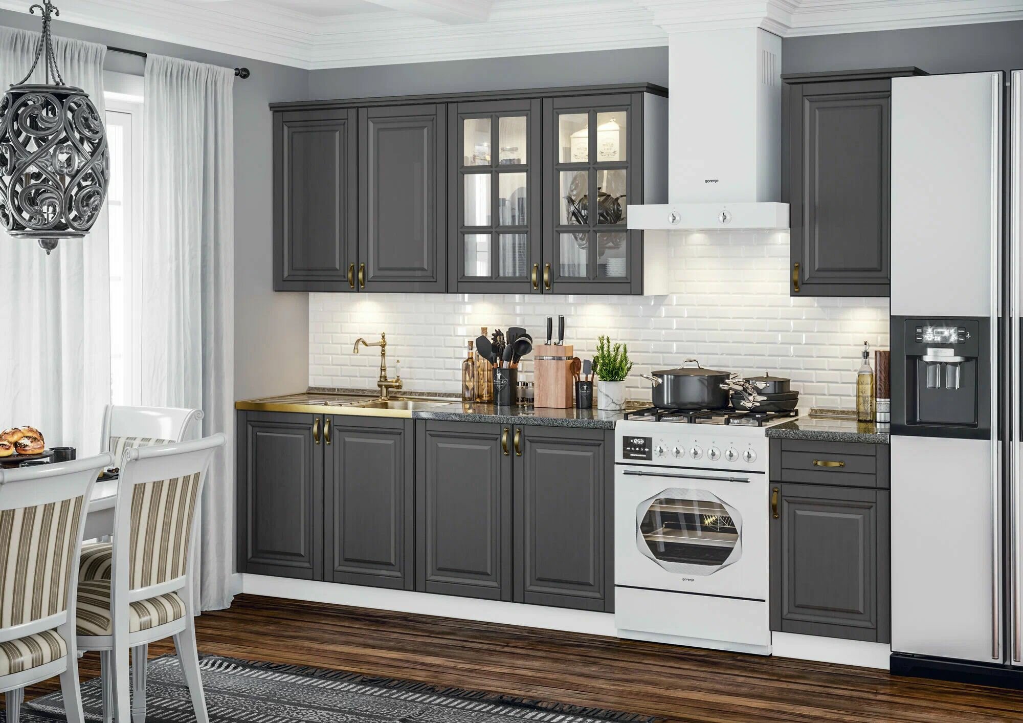 Кухонный гарнитур 2м Престиж графит софт/белый со столешницей миф