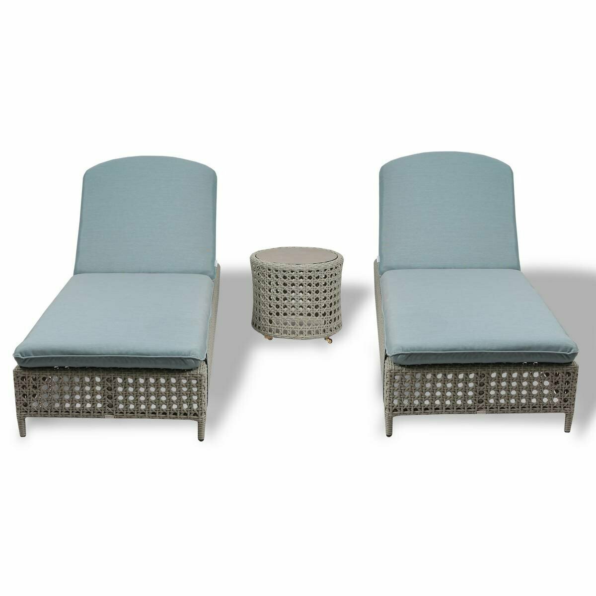 Комплект шезлонгов MALACCA "Анкор", с матрасом и столом, плетеный, алюминиевый каркас, серый