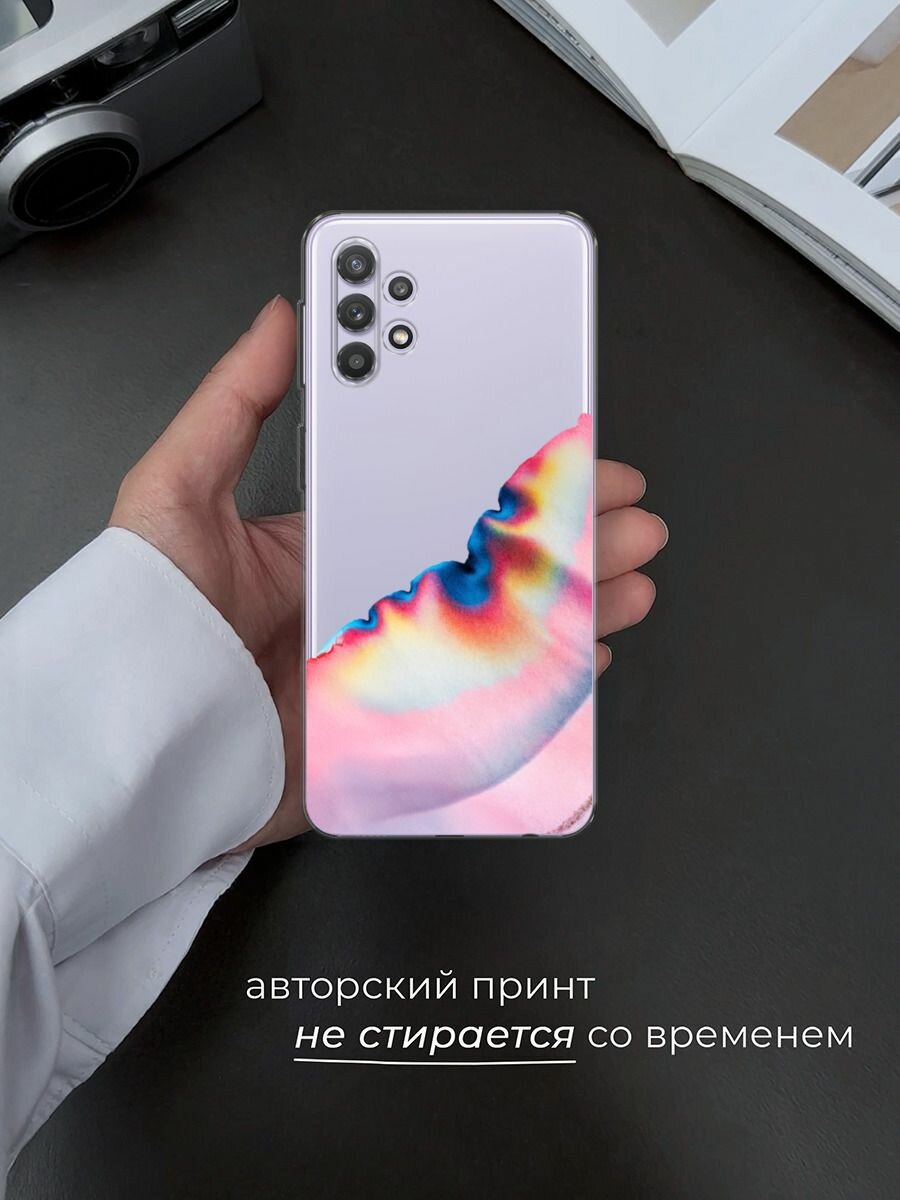 Чехол на Samsung Galaxy A32 / Самсунг Галакси А32 с принтом Розовая акварель, прозрачный — фото 1