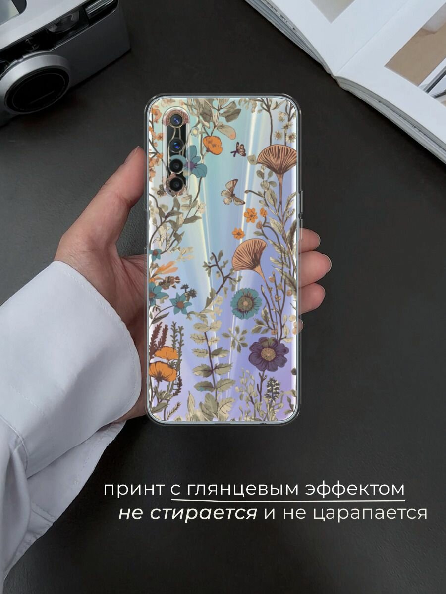 Силиконовый чехол на Realme 6 / Реалми 6 с принтом Сухоцветы и бабочка — фото 1