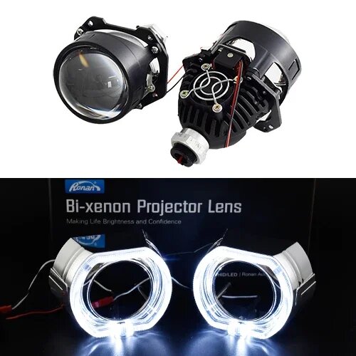 Ronan 40 Вт 2,5 'Bi светодиодный объектив для гнезда H1 H4 H7 9005/9006 Автомобильная фара модернизация полный комплект со светодиодный Ной оболочкой белый желтый 6000К, With Mask-BM-W