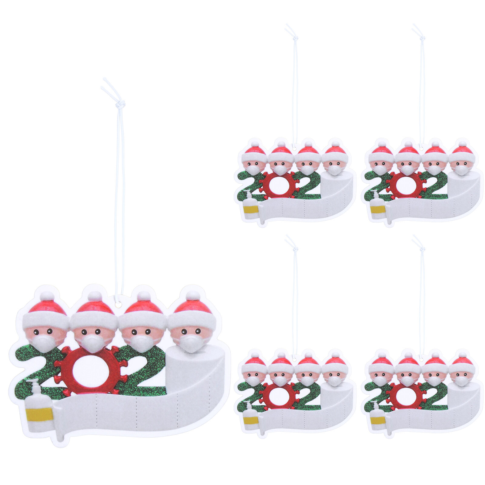 2020 Christmas Ornaments Quarantine Family of 4 PVC 5pcs 10pcs 10.5*7.5*0.3cm Santa Clause Snowman DIY Name Decorations Christmas Tree Hanging Kids Family Party