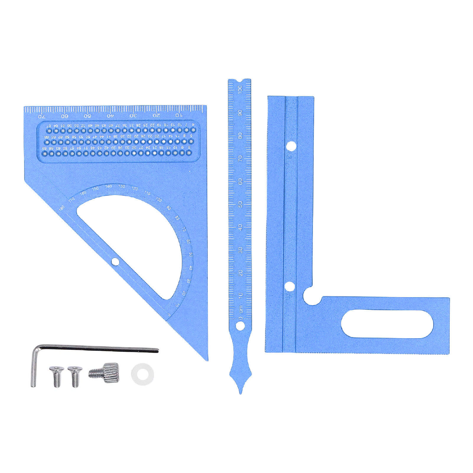 Полукруглый угломер для деревообработки, метрический угломер, транспортир из алюминиевого сплава, многофункциональная линейка с регулировкой в 3D, синий.