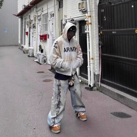 MON Джинсы Парные Винтажные Страненные Синие Чистые Прямые Деним, Размер_L