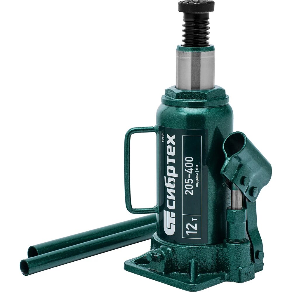 Домкрат гидравлический бутылочный СИБРТЕХ 12 т, 205-400 мм 50807, для подъема грузов массой высоту, серый