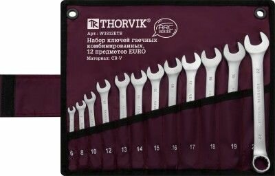 W3S12ETB Набор ключей гаечных комбинированных серии ARC в сумке, 6-22 мм, 12 предметов EURO Thorvik