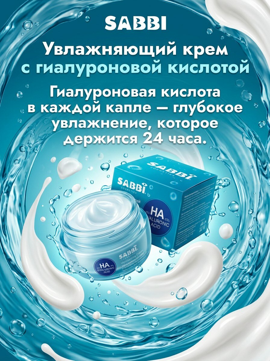 Крем SABBI увлажняющий с гиалуроновой кислотой, 50 гр