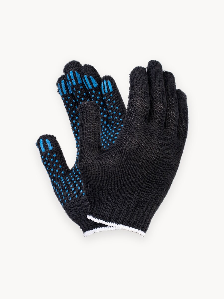 10 пар Перчатки х/б с ПВХ, 32гр, 10 класс, точка, арт. 0010Р, черные