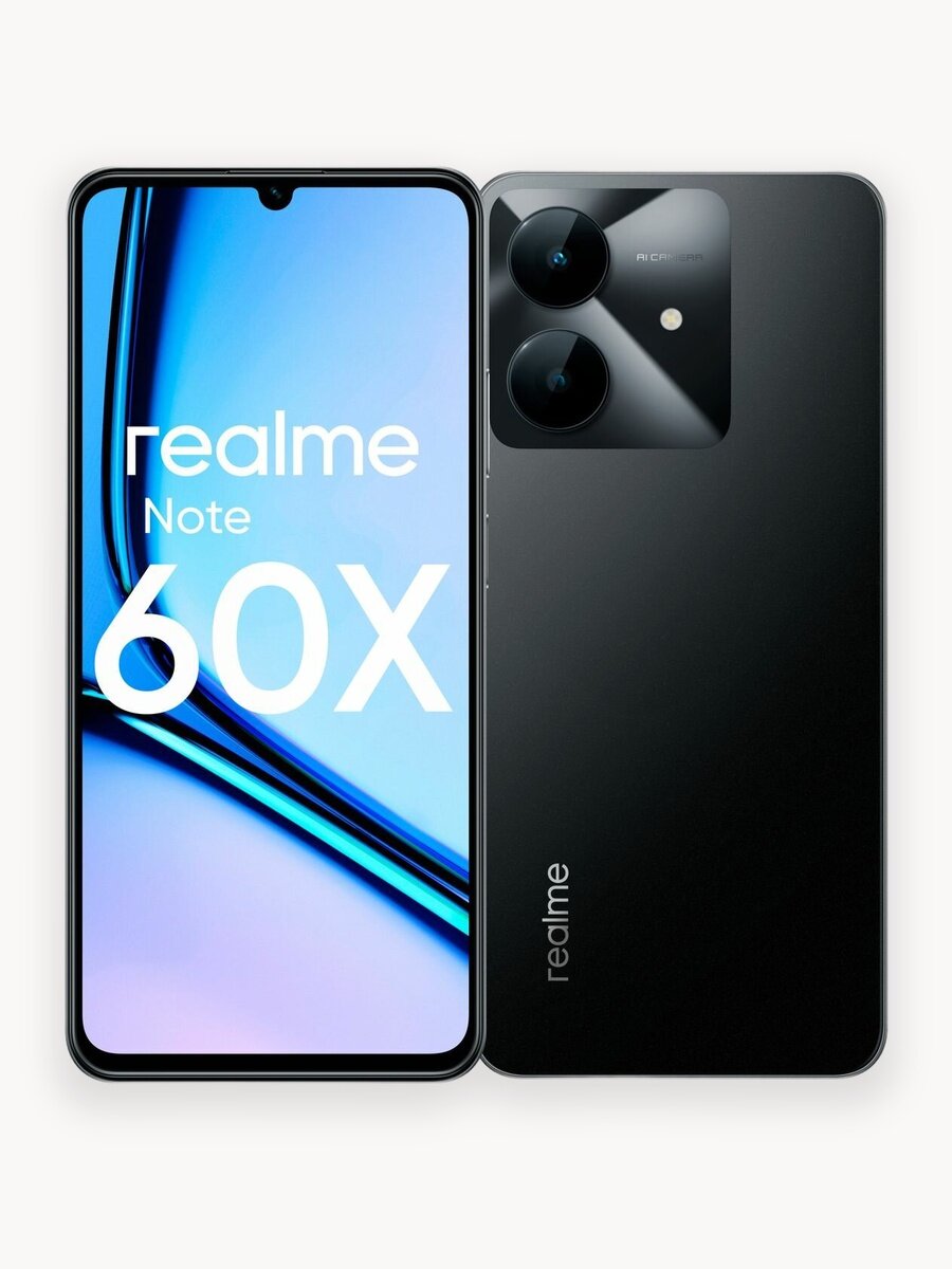 Смартфон realme Note 60X, RMX3938, Android 14, 3 ГБ/64 ГБ, камера 32МП, экран 6.7", чёрный
