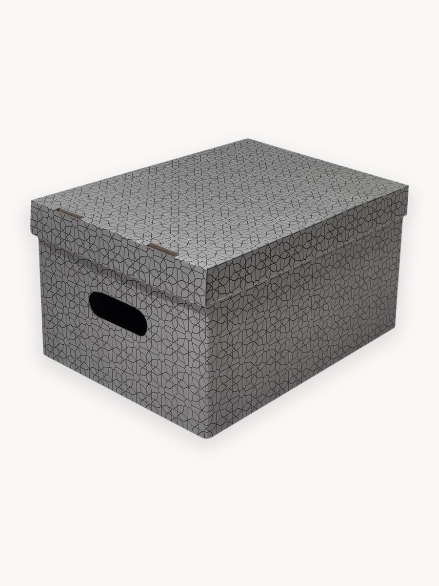 Коробки для хранения, с ручками, с крышкой, серые, 34x18x25 см, 3 шт