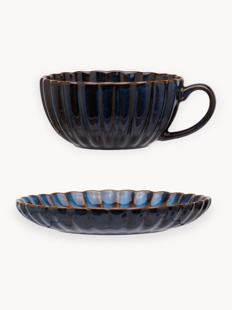 Чайная пара из керамики 300 мл. UNIFICO Marcella винтажный дизайн, кружка и блюдце