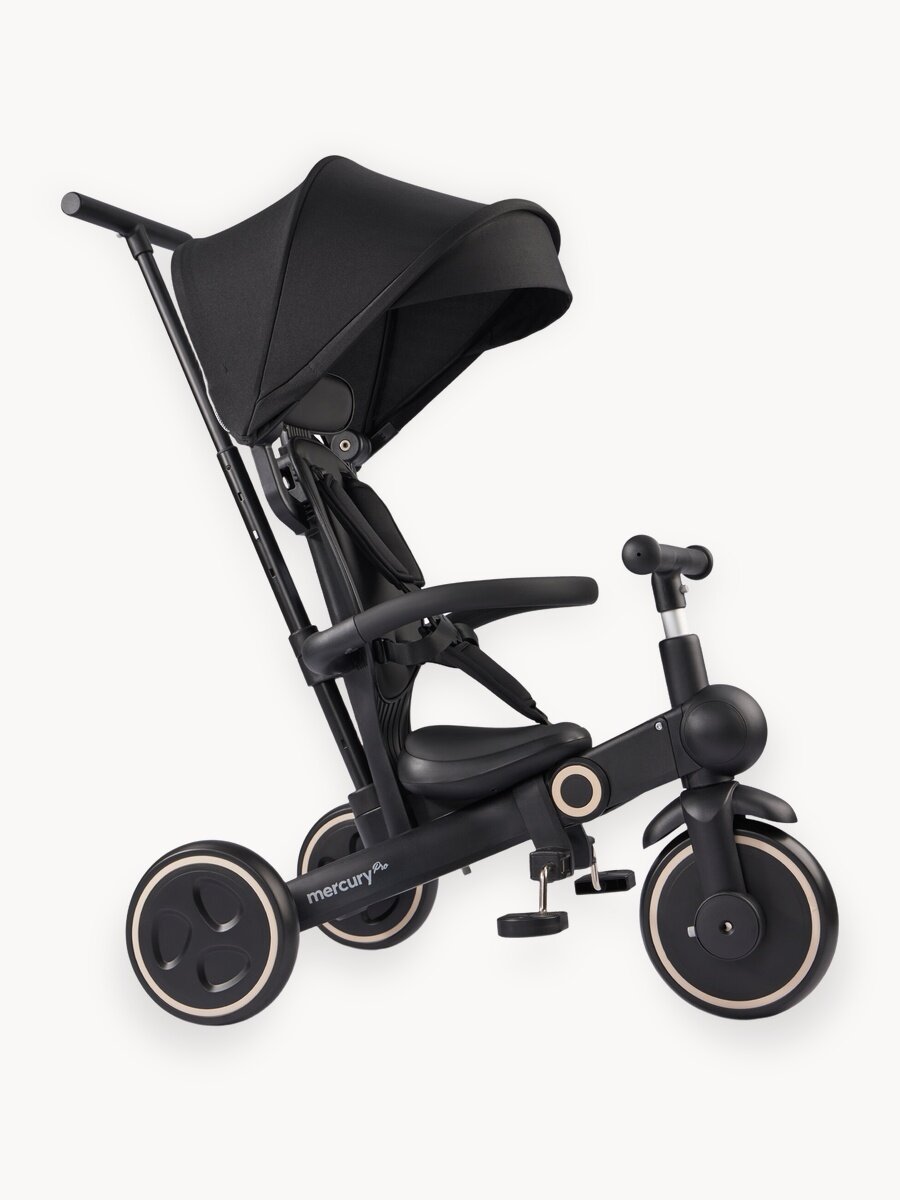 50047, Велосипед детский трехколесный Happy Baby Mercury Pro, с ручкой для родителей, складной, черный