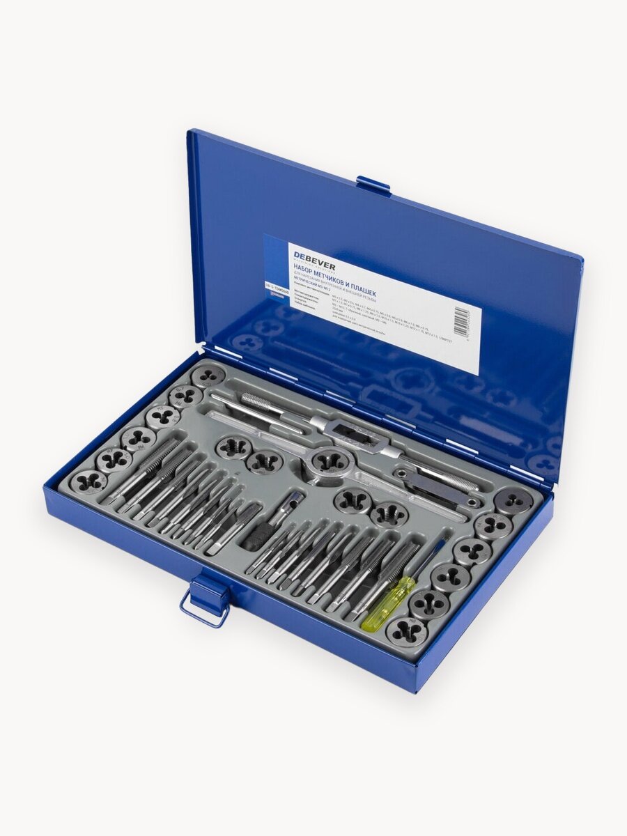 Набор метчиков и плашек М3 - 12, 40 предметов, метрическая резьба DEBEVER DB-S-TDM5040