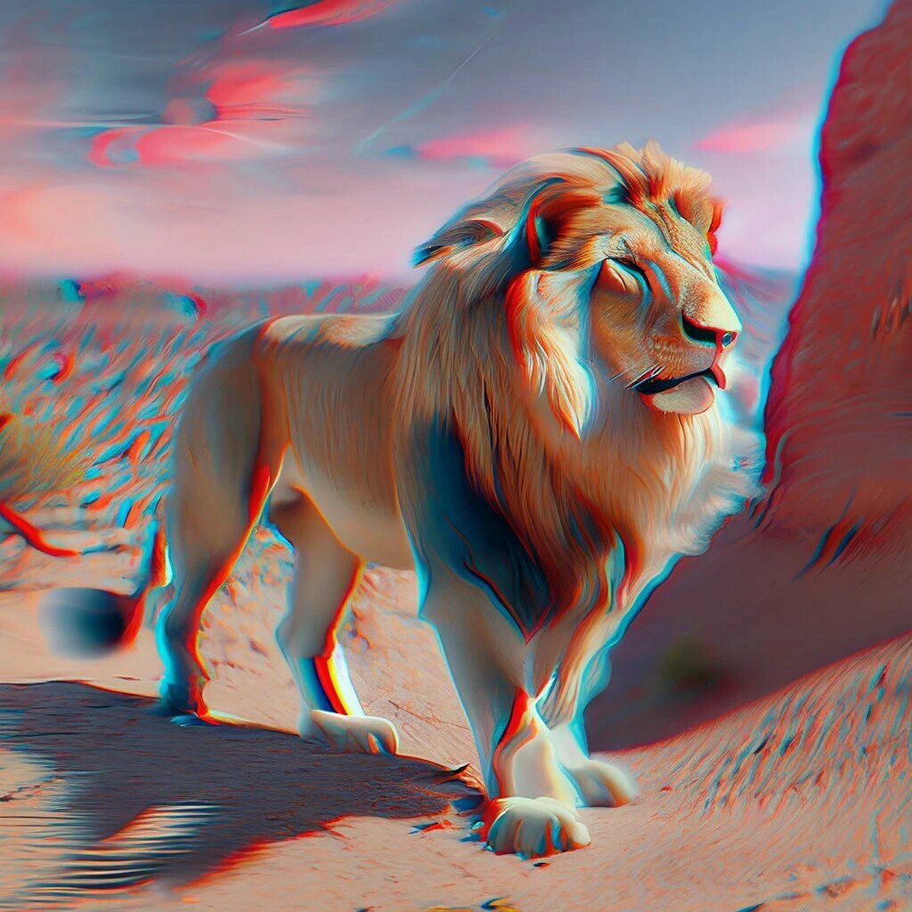 Картина "Лев", анаглиф, 30×30