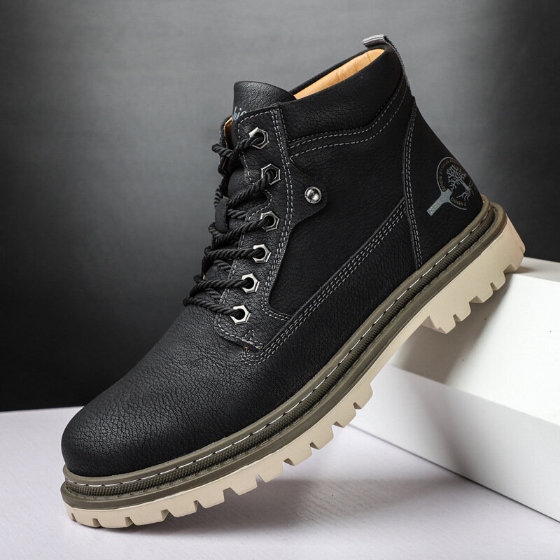 Полусапожки осенне-зимние трендовые ботинки больших размеров, универсальные кожаные ботинки средней посадки, ботинки Martin, мужские рабочие ботинки из хлопка, ботинки с большим голенищемРазмер обуви. EU:46